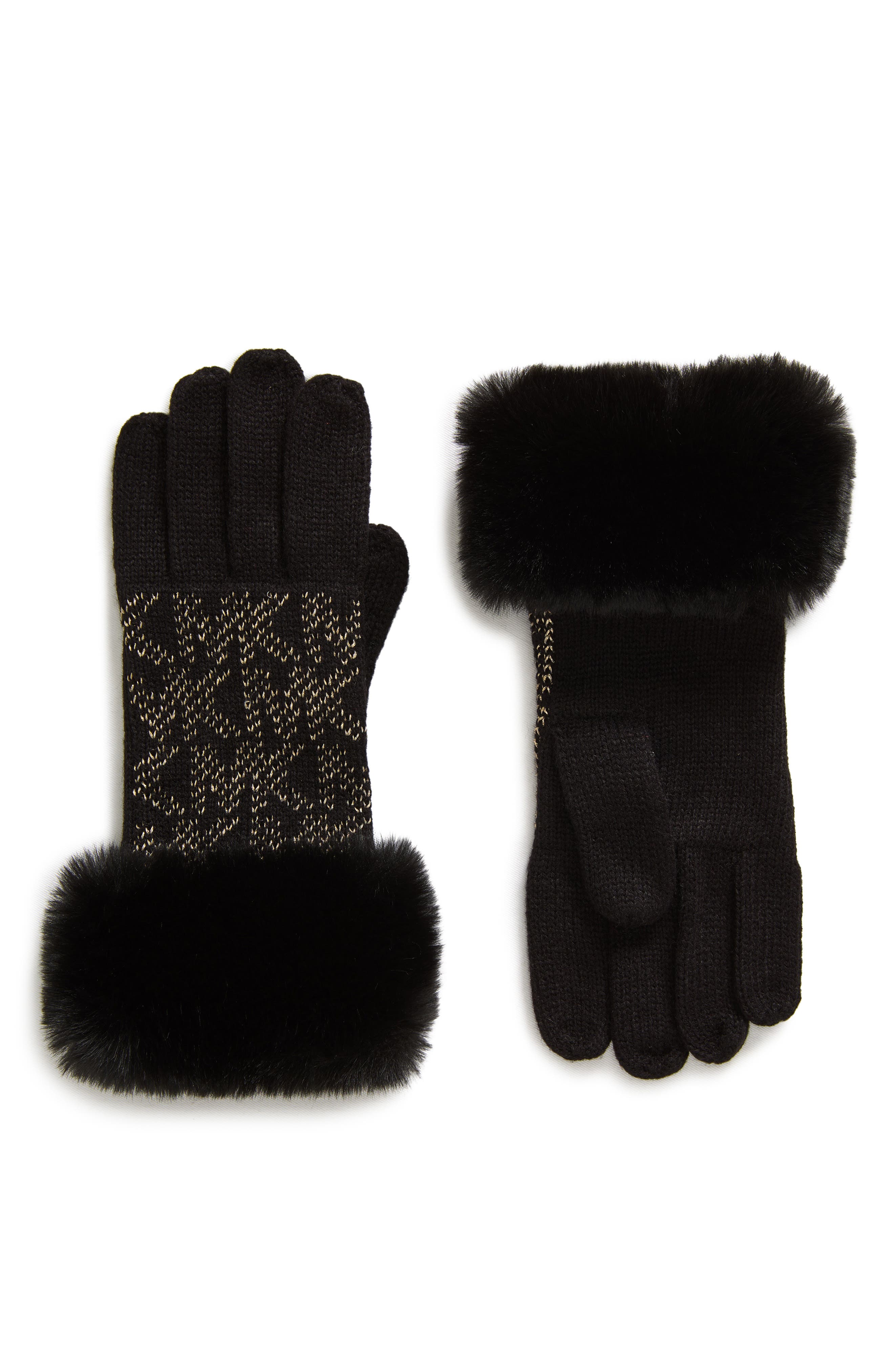 Michael Kors Metallic Pindot Logo Gloves with Faux Fur Cuffs ...