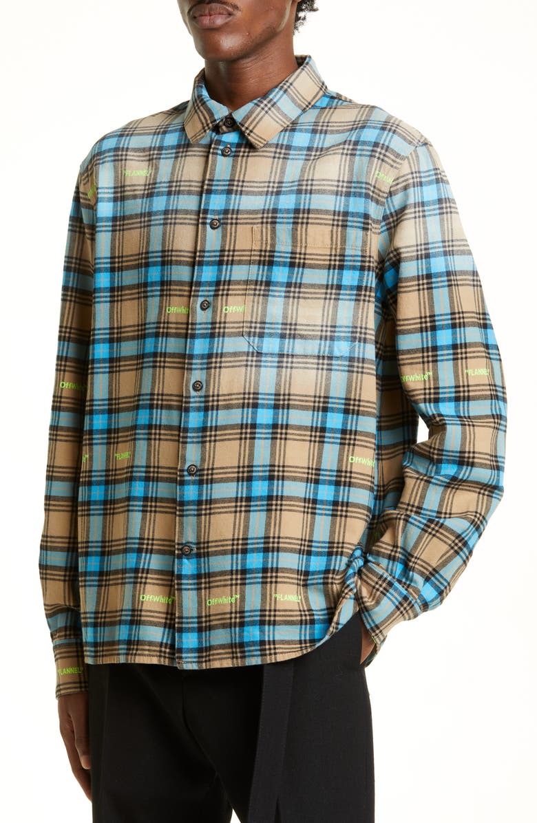 Off-White Helvet Logo Check Flannel Button-Up Shirt | Nordstromrack