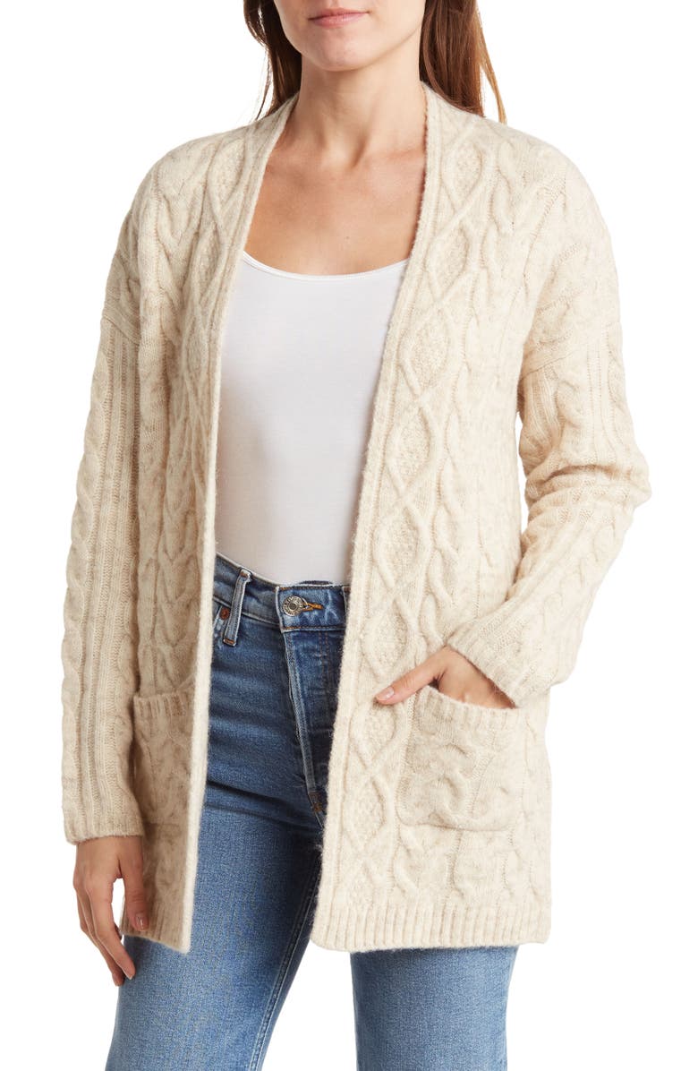 OAK AND TRELLIS Mixed Cable Pocket Cardigan | Nordstromrack