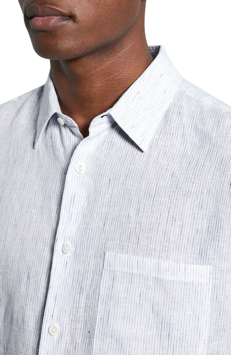 Theory Irving Stripe Linen Button-Up Shirt | Nordstromrack