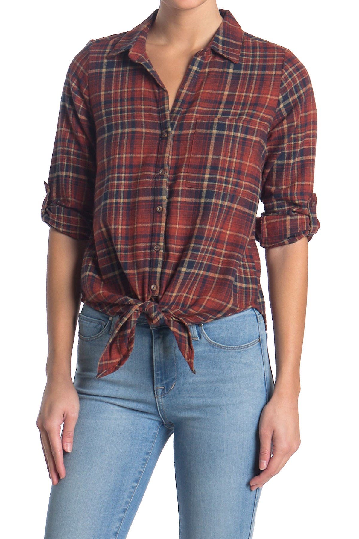 Harve Benard Roll Tab Tie Front Plaid Print Flannel Shirt | Nordstromrack