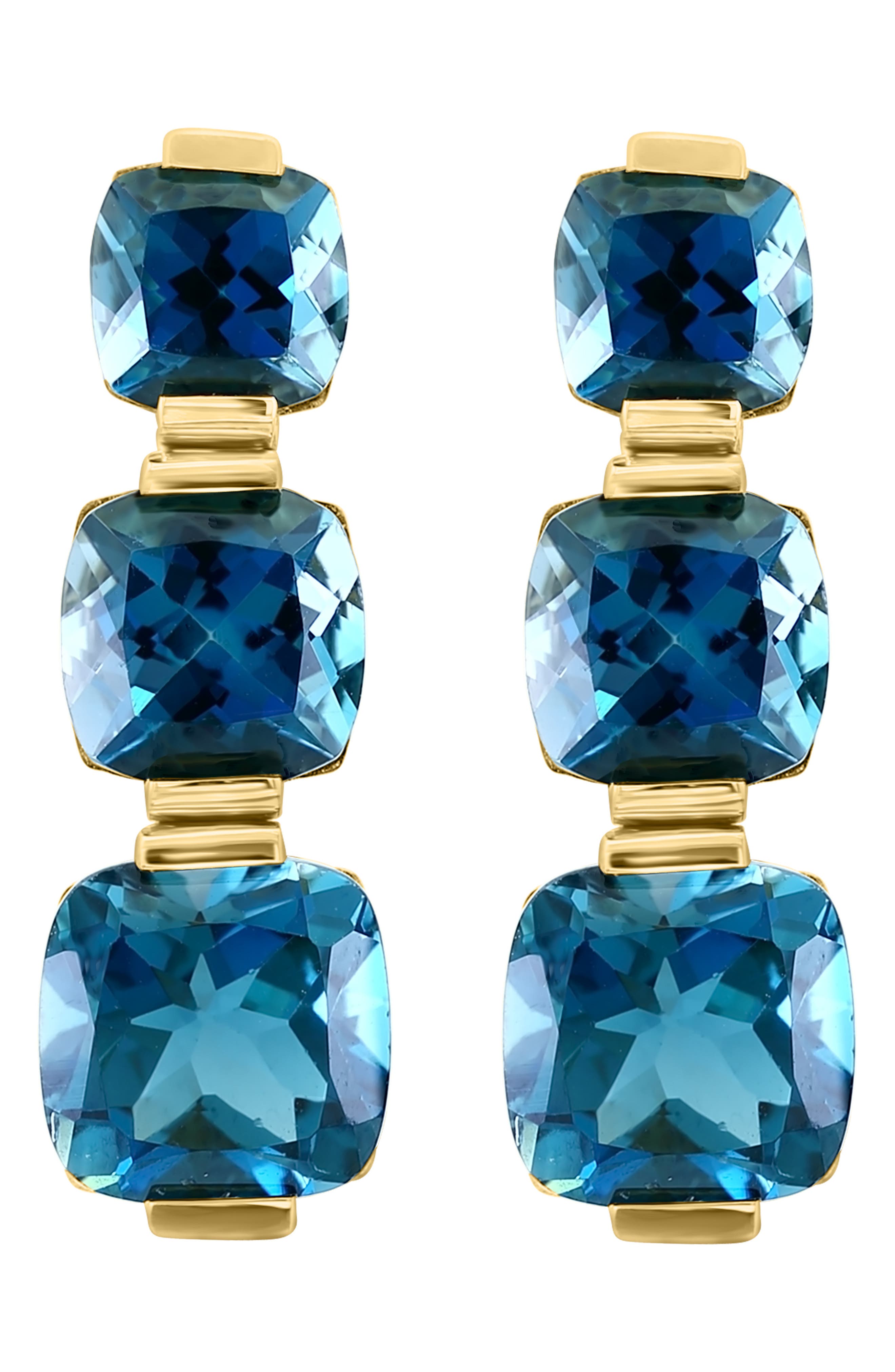 EFFY 14K Yellow Gold Cushion Cut London Blue Topaz Link Drop Earrings ...