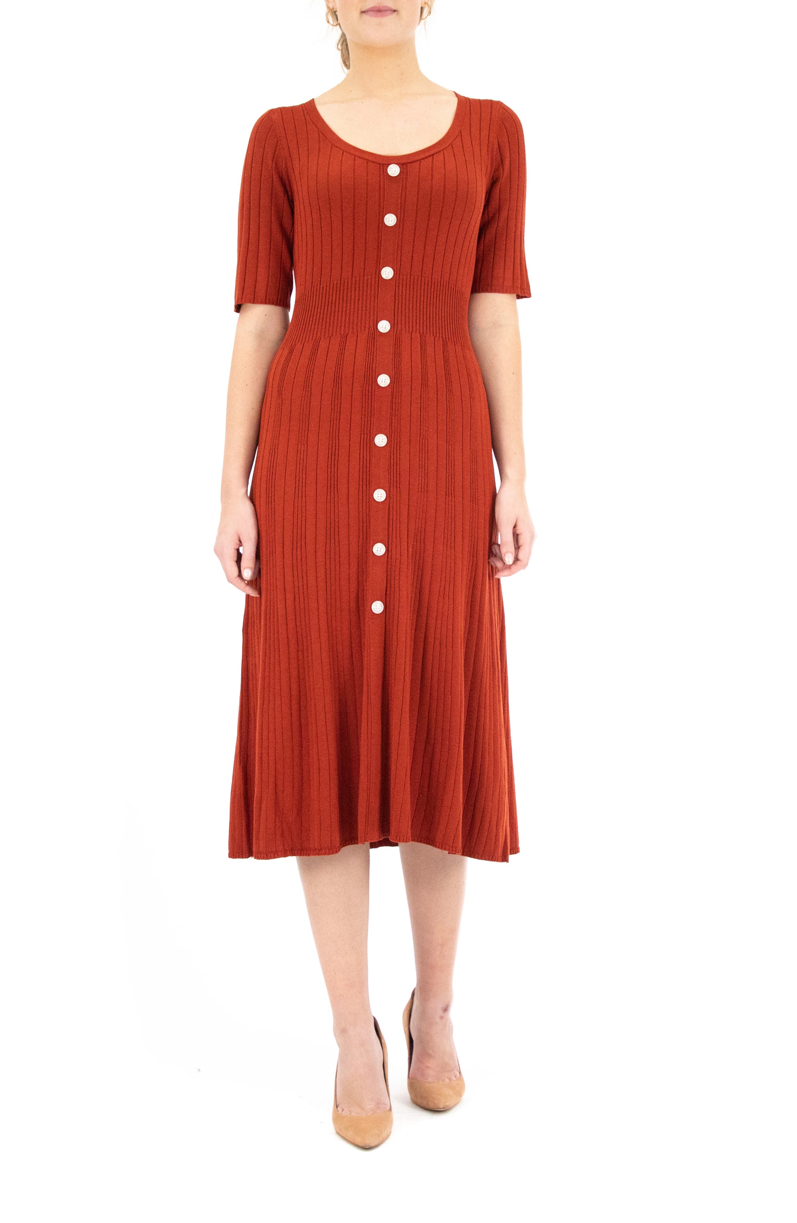 Nina Leonard Button Front Midi Dress | Nordstromrack