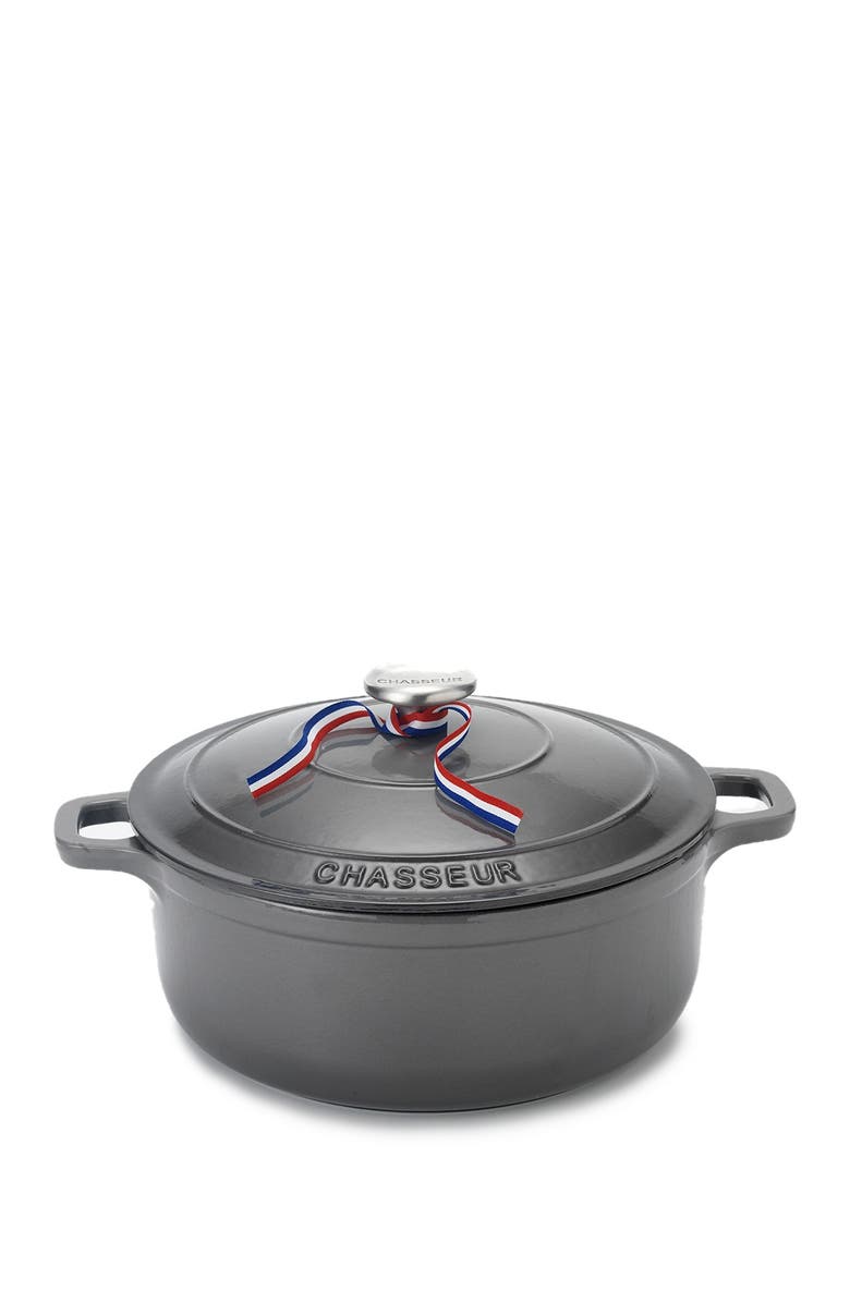 FRENCH HOME 7.1 Quart Caviar Grey Enameled Cast Iron Round Dutch Oven ...