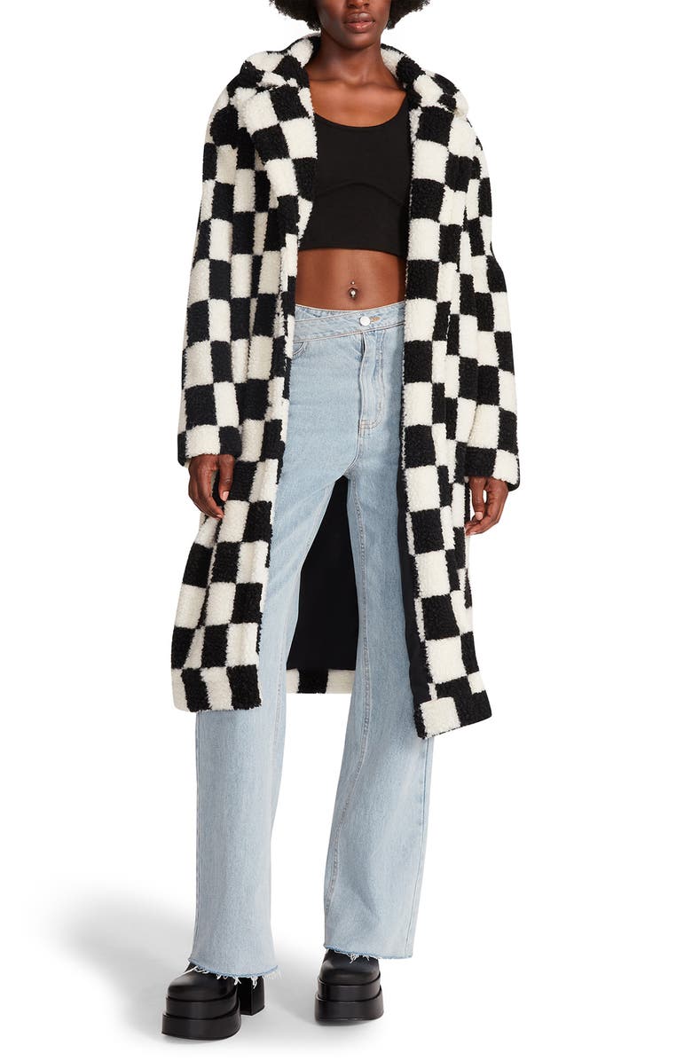 Steve Madden Sadie Checkered Long Teddy Coat | Nordstromrack