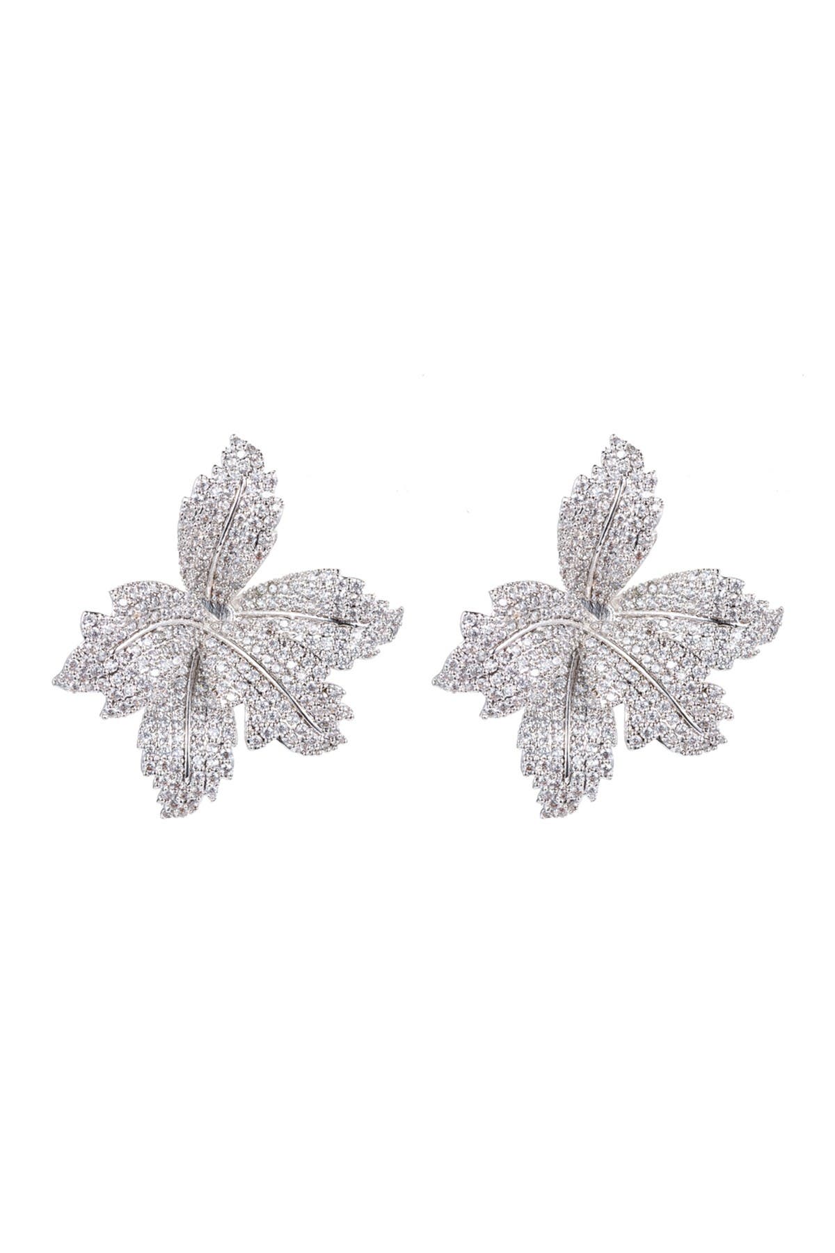 EYE CANDY LOS ANGELES Silver Leaf CZ Crystal Stud Earrings | Nordstromrack