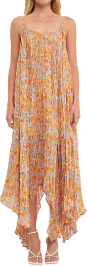 Endless Rose Floral Pleated Handkerchief Hem Maxi Dress | Nordstrom