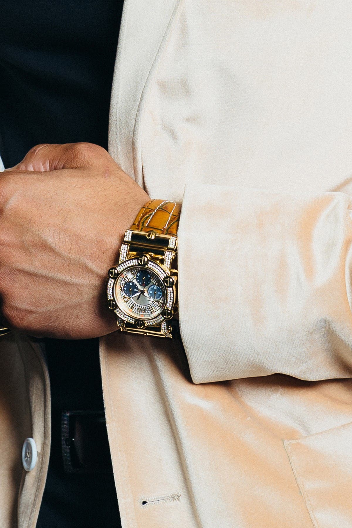JBW Phantom 10 Year Chronograph Diamond Croc Embossed Leather Strap ...