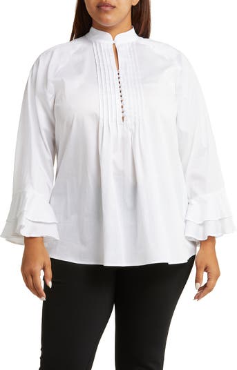 HARSHMAN Nagisa Pintuck Ruffle Cuff Cotton Poplin Blouse | Nordstrom