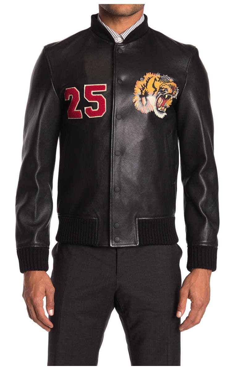 Gucci Varsity Applique Leather Bomber Jacket | Nordstromrack