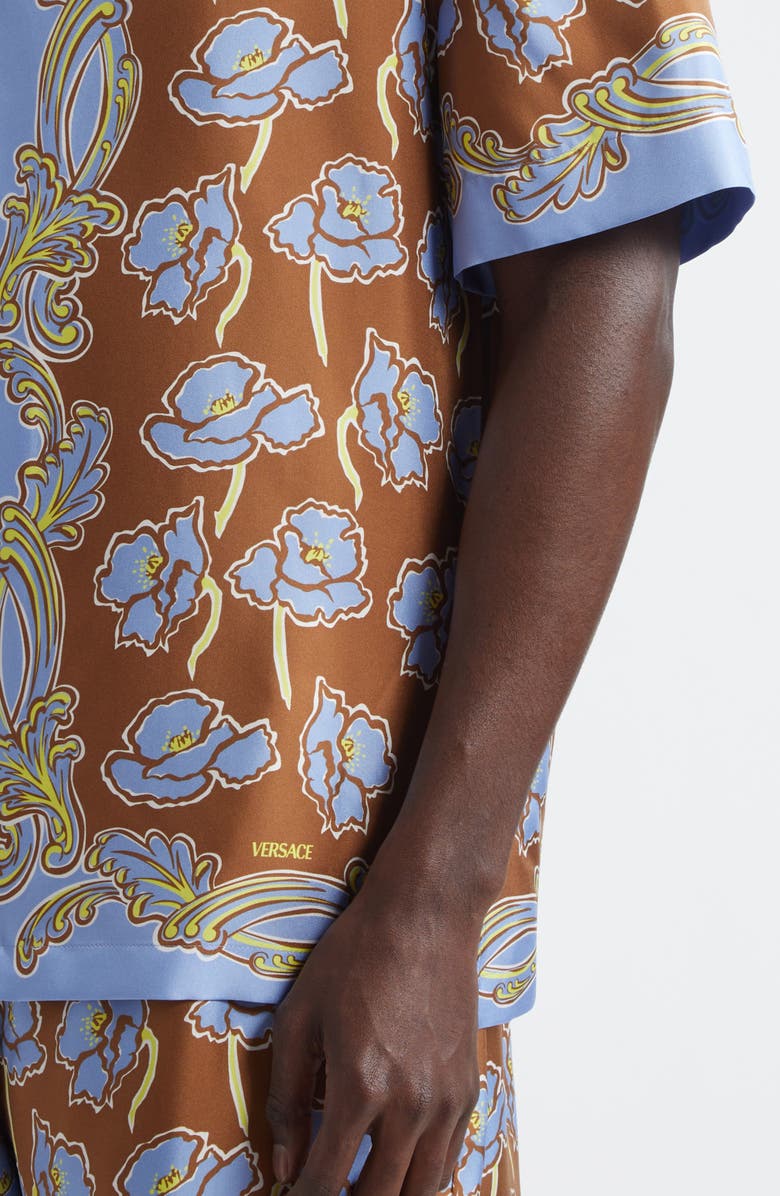 Versace Poppies Print Silk Camp Shirt | Nordstromrack