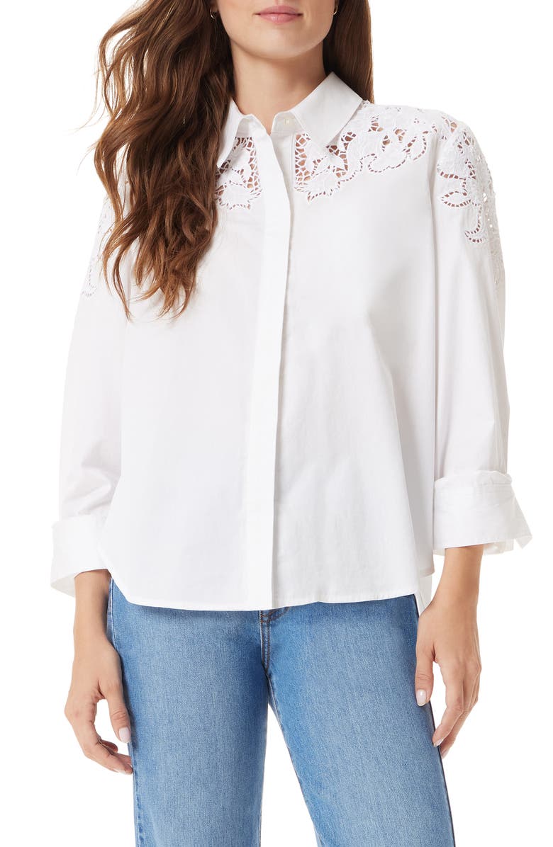 Sam Edelman Dorey Oversize Lace Inset Cotton Button-Up Shirt ...