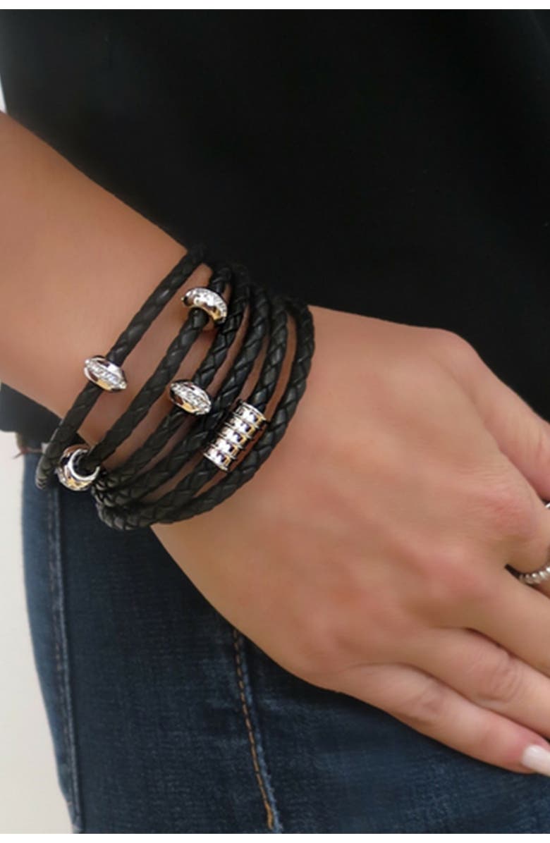Liza Schwartz Good Karma Sterling Silver Pave CZ Triple Wrap Leather ...