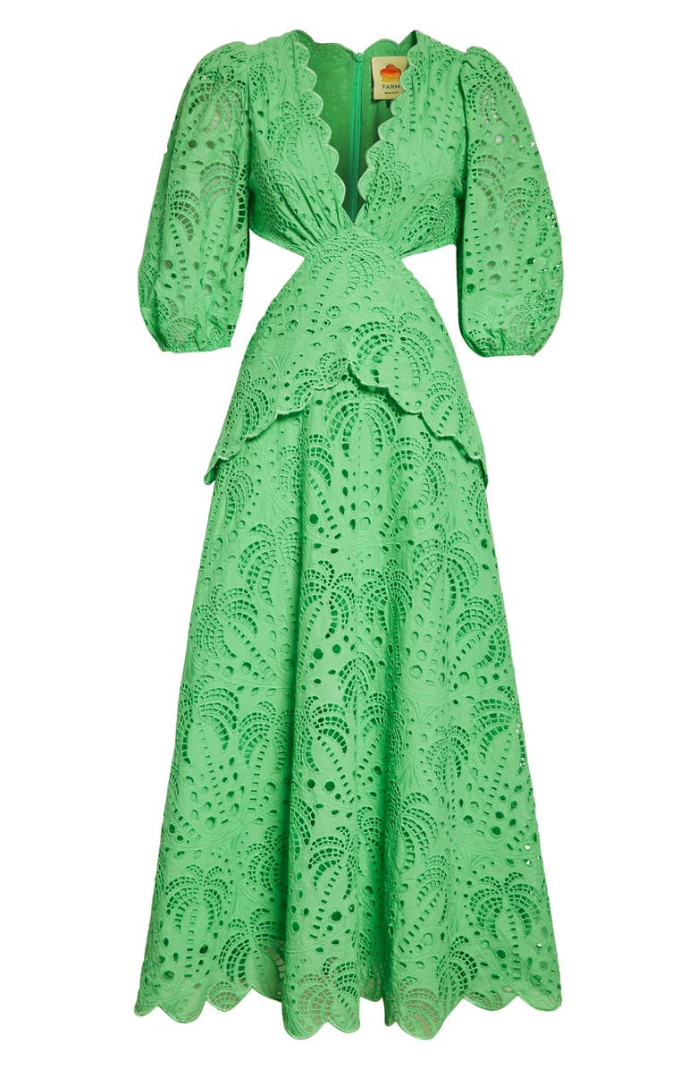 FARM Rio Richilieur Side Cutout Cotton Eyelet Midi Dress | Nordstromrack