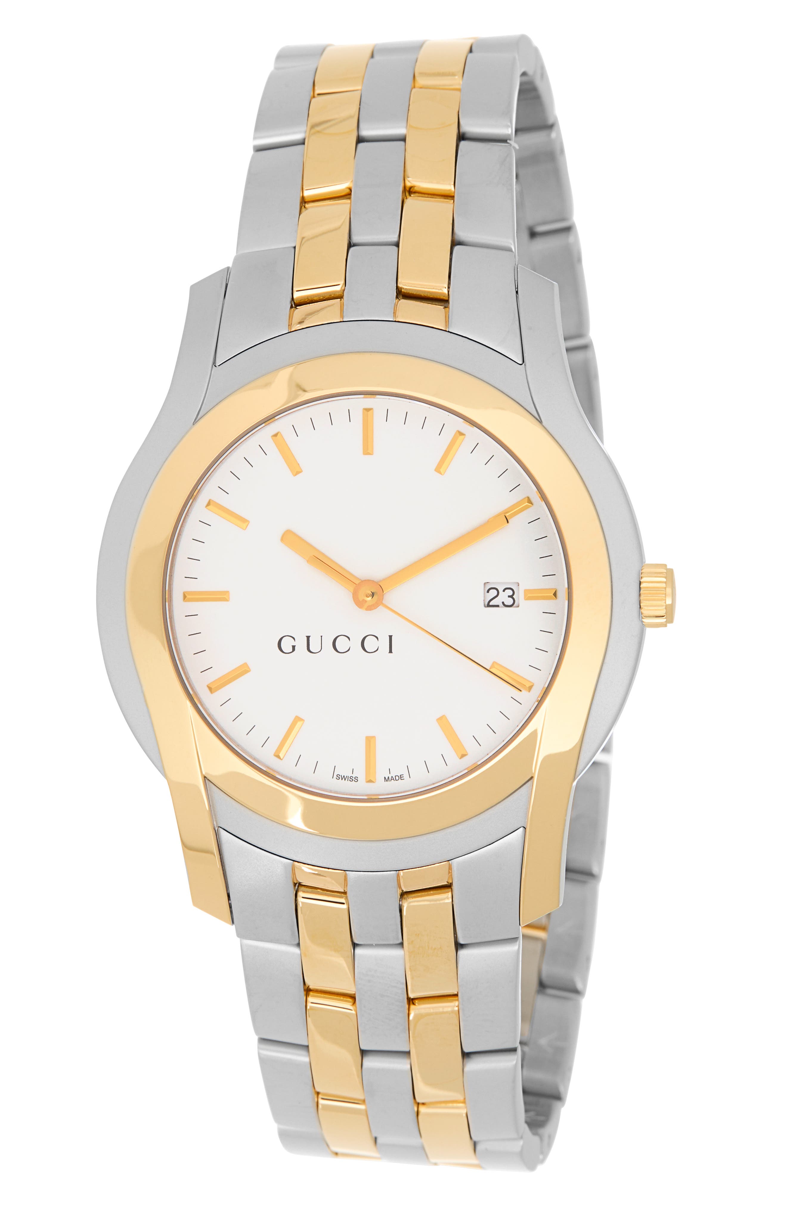 Gucci 5505 XL Two Tone Stainless Steel Bracelet Watch, 31mm | Nordstromrack