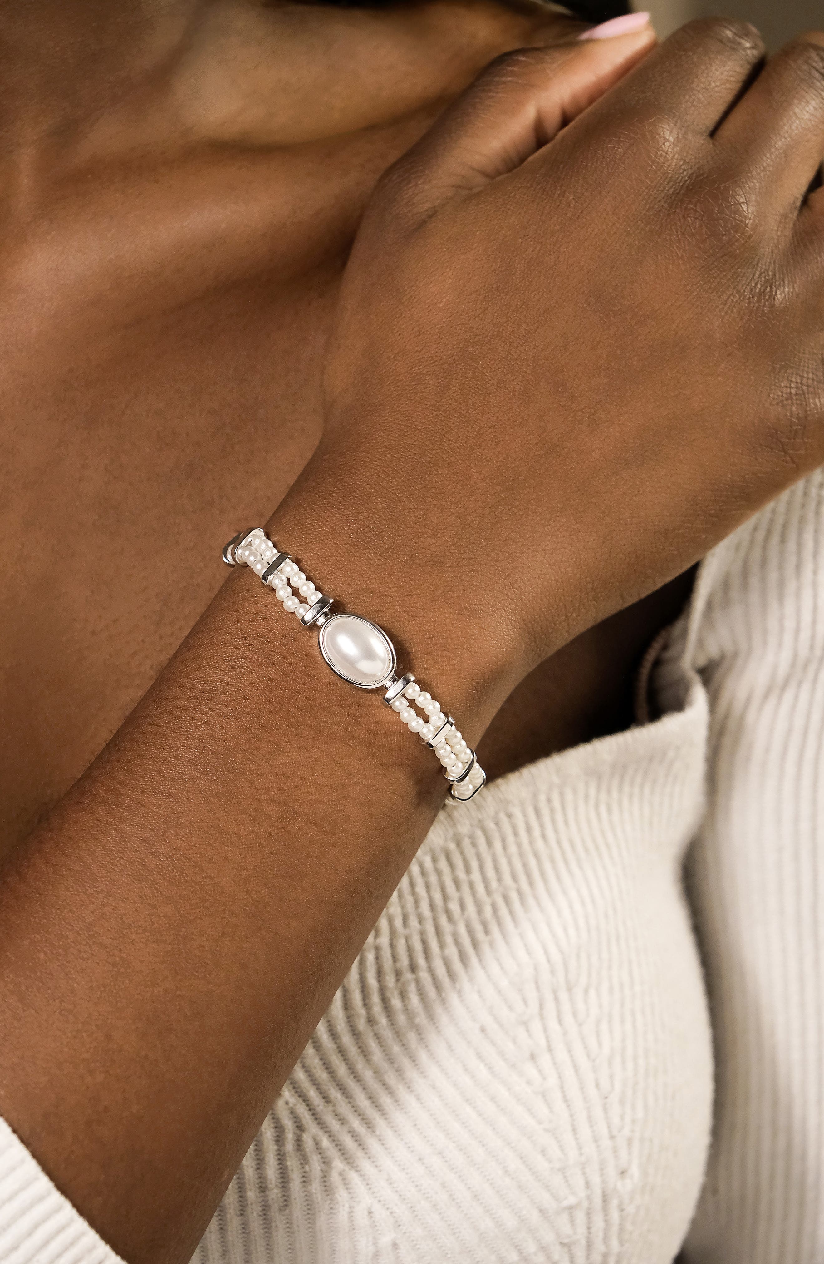 Sterling Forever Faela Faux Pearl Watchband Bracelet | Nordstrom