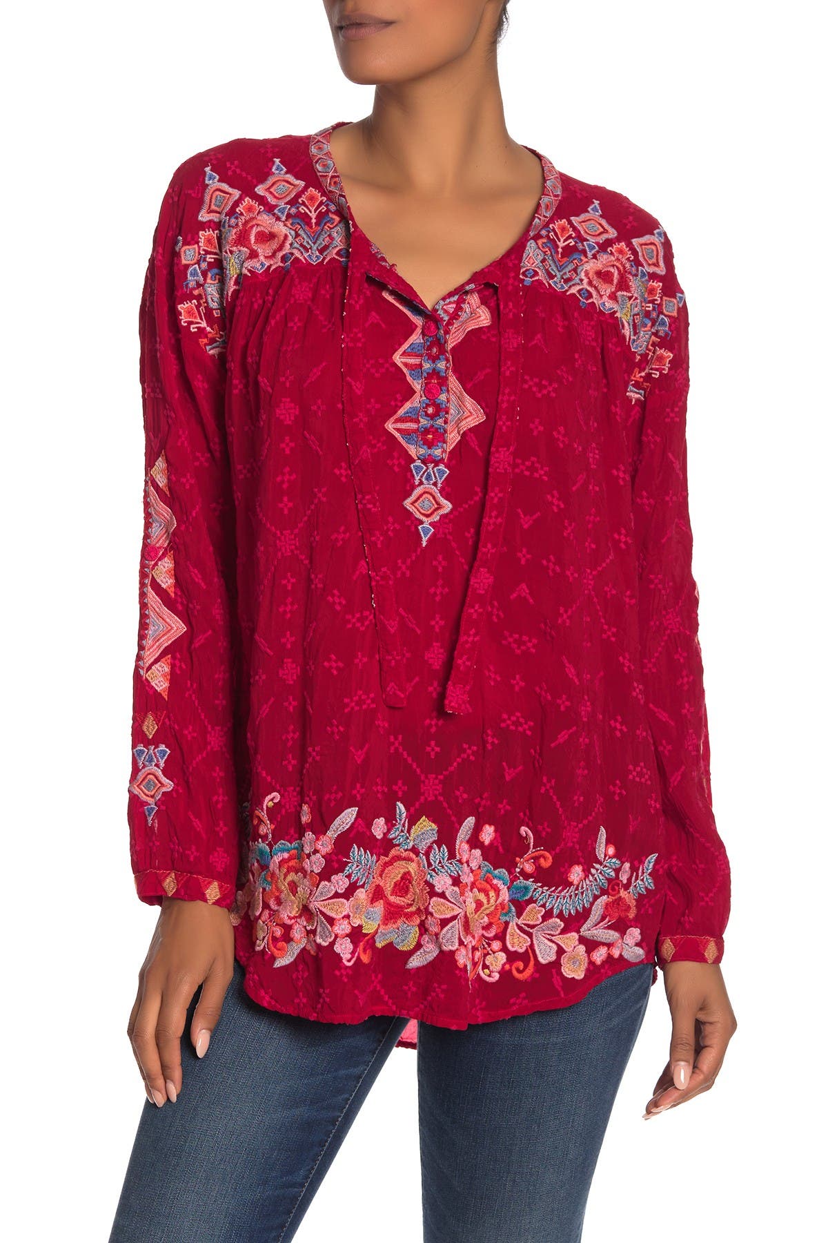 Johnny Was Gina Embroidered Long Sleeve High/Low Blouse | Nordstromrack