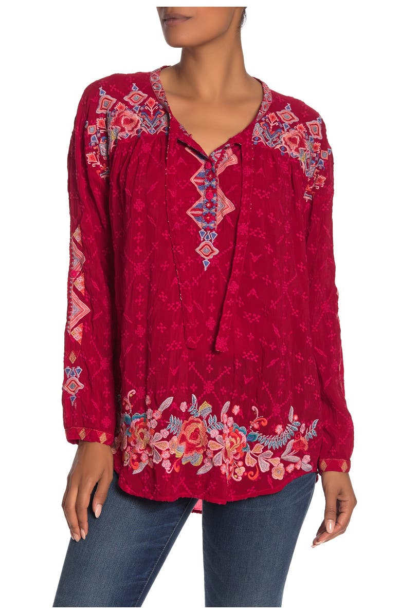 Johnny Was Gina Embroidered Long Sleeve High/Low Blouse | Nordstromrack