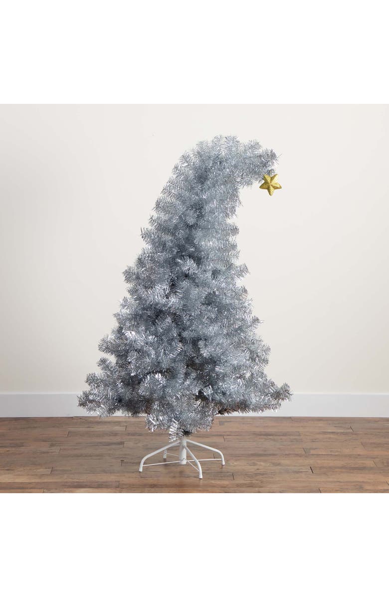 NEARLY NATURAL 5-Foot Artificial Silver Tinsel Holiday Santa's Hat Tree ...