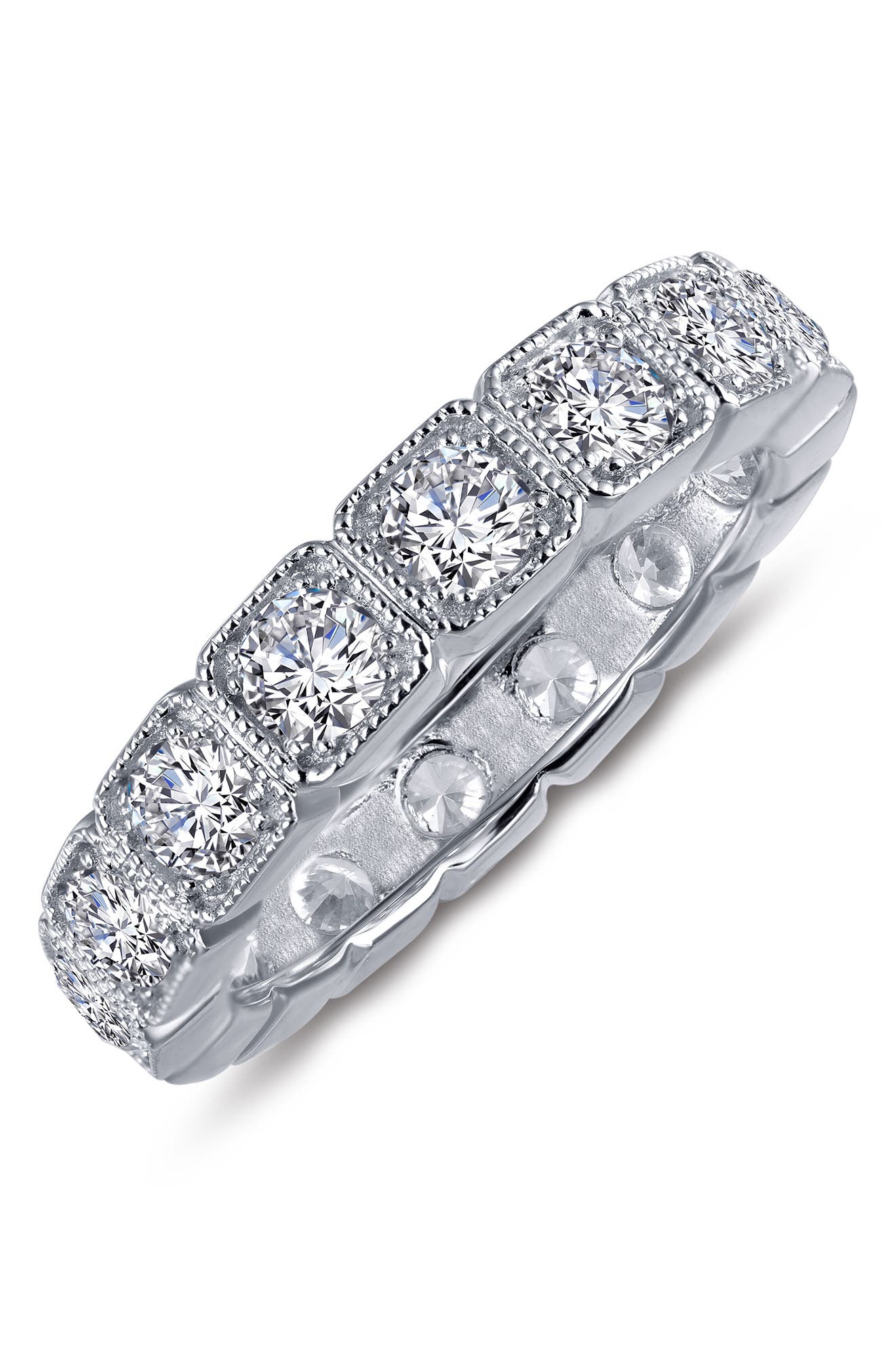 Simulated Diamond Square Thick Milgrain Eternity Ring (Women ...