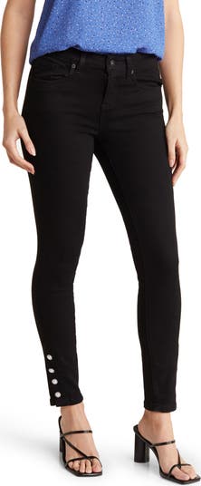 CeCe Pearl Bead Trim High Waist Jeans | Nordstrom