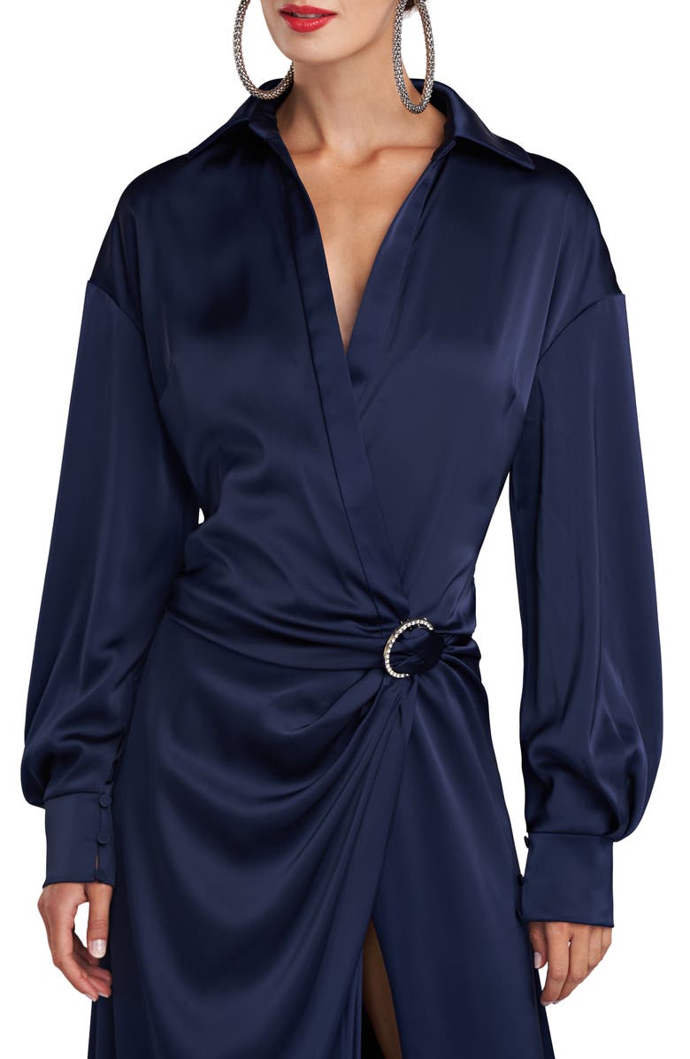 HALSTON Ivon Long Sleeve Satin Charmeuse Gown | Nordstromrack