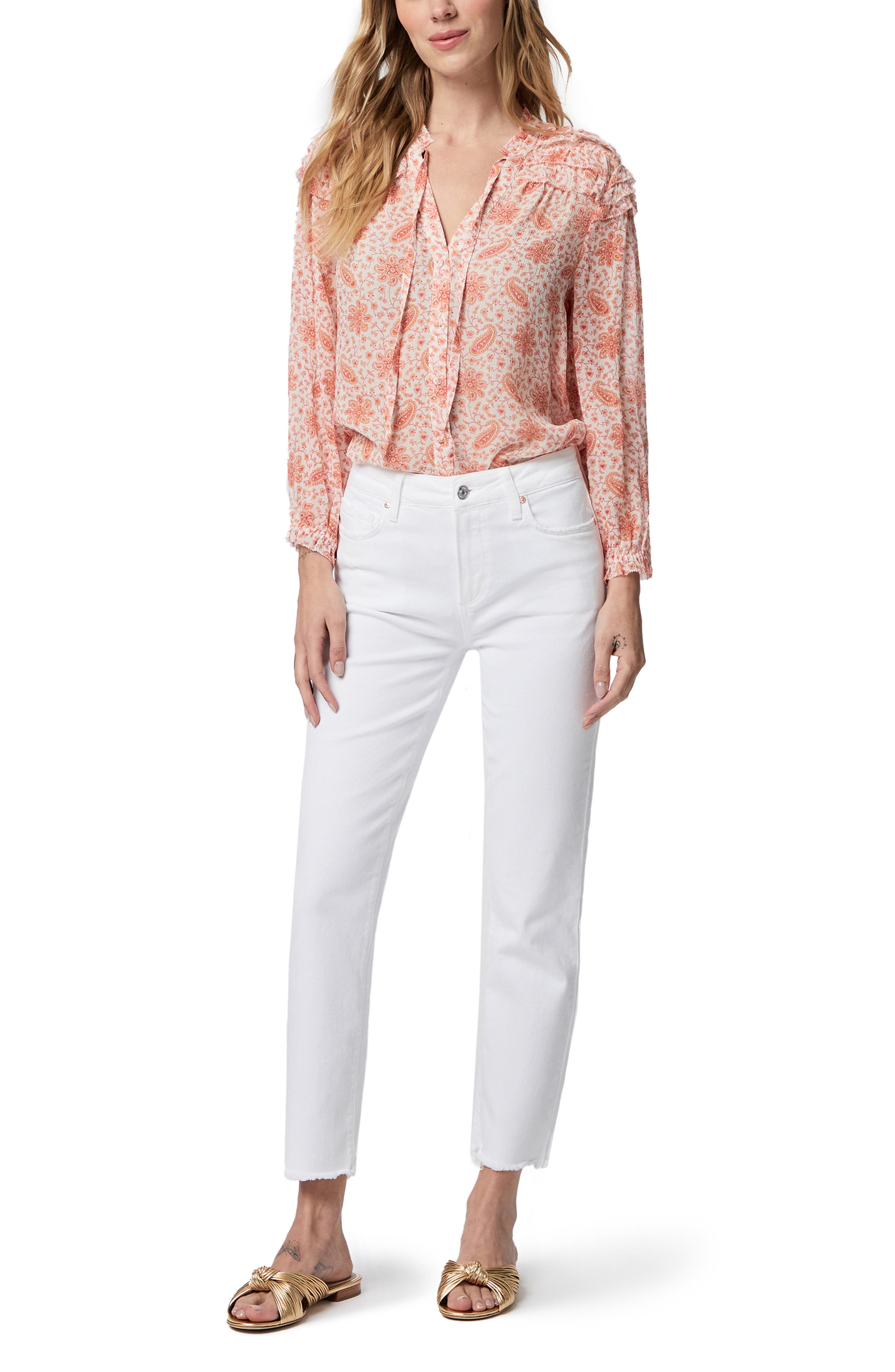 PAIGE Cindy Frayed High Waist Ankle Straight Leg Jeans | Nordstromrack