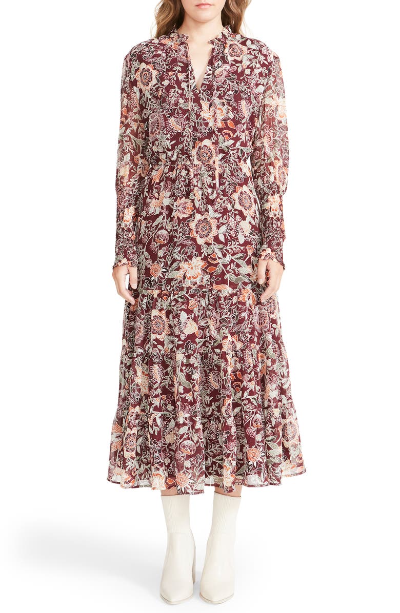 BB Dakota by Steve Madden All Mixed Up Floral Long Sleeve Midi Dress ...