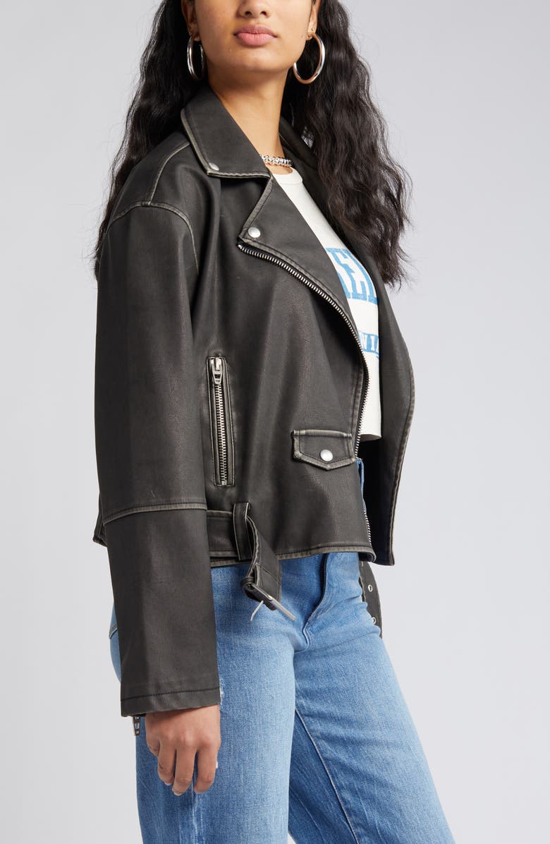 BLANKNYC Distressed Belted Faux Leather Moto Jacket | Nordstrom