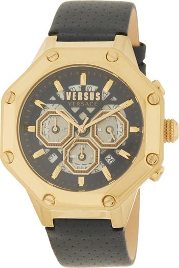 VERSUS Versace Men's Blue Dial Leather Strap Watch, 45mm | Nordstromrack