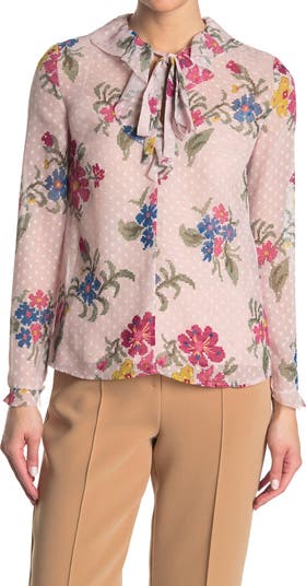 RED Valentino Floral Print Tie Neck Blouse | Nordstromrack