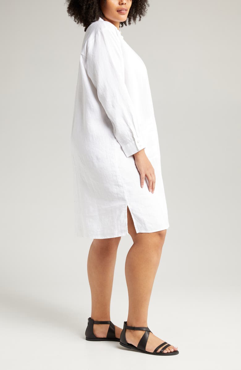 Eileen Fisher Mandarin Collar Long Sleeve Organic Linen Shirtdress ...