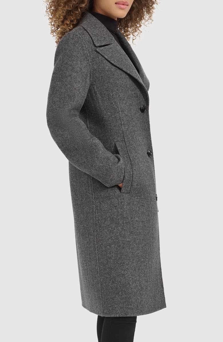Kenneth Cole Single Breasted Textured Double Faced Wool Blend Coat ...