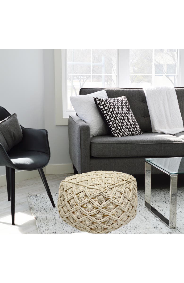 Northlight 18" Beige Handmade Macrame Natural Cotton Square Pouf ...