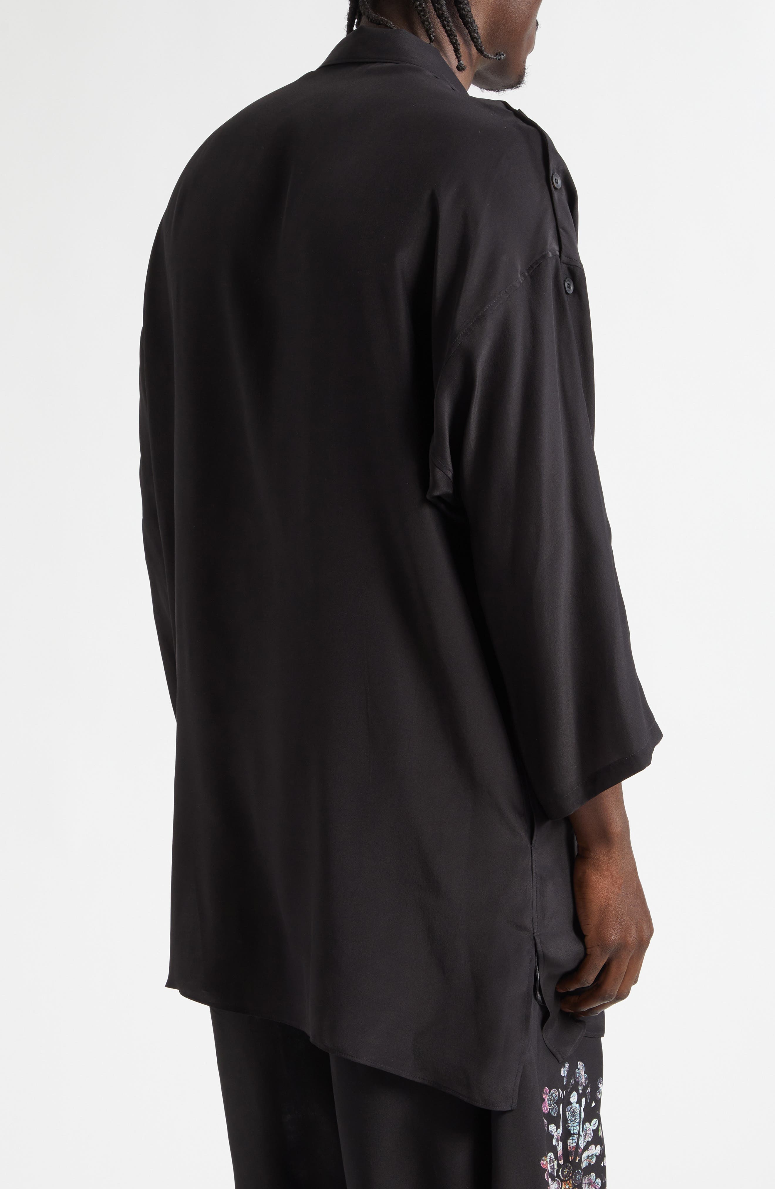 Yohji Yamamoto Button Shoulder Sea Creature Graphic Silk Button-Up ...