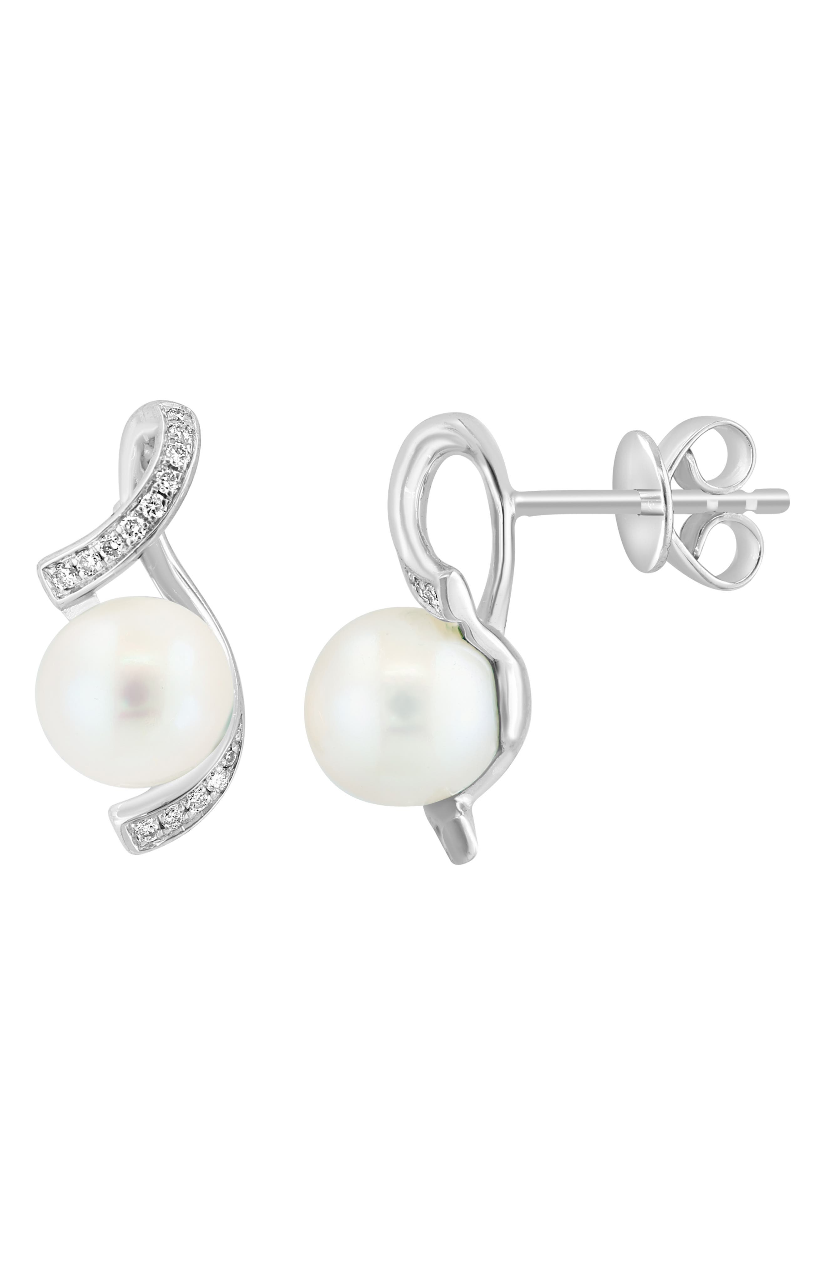 EFFY Sterling Silver 7–8mm Freshwater Pearl & Diamond Stud Earrings - 0 ...