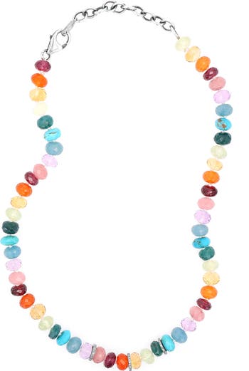 Sheryl Lowe Rainbox Mix Knotted Necklace With 3 Diamond Rondelles ...