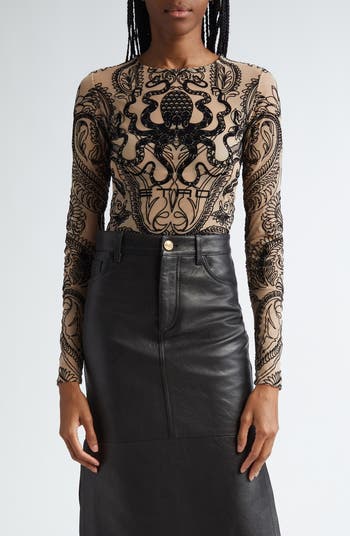 Etro Octopus Long Sleeve Mesh Top | Nordstrom