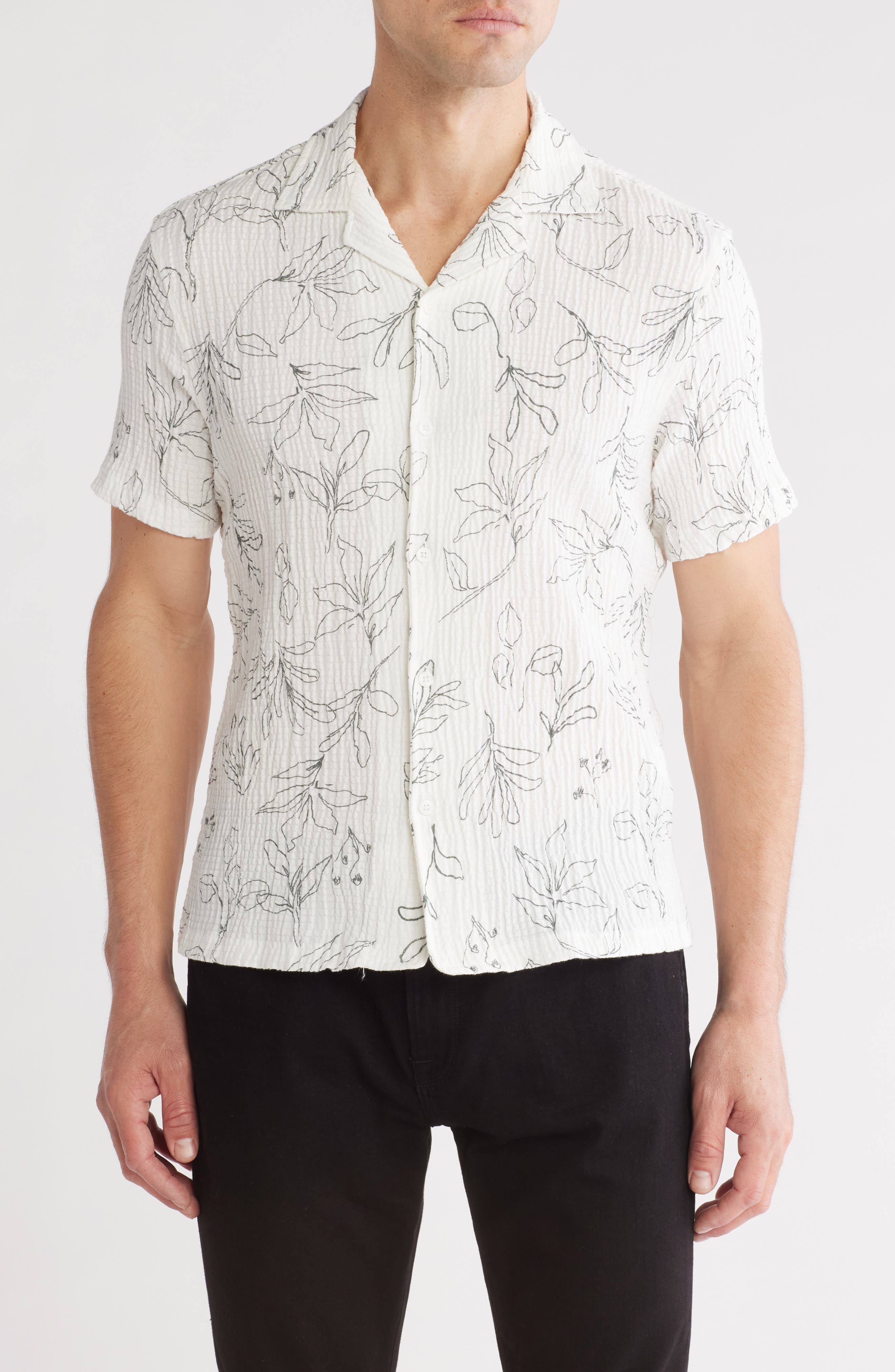 DENIM AND FLOWER Textured Gauze Short Sleeve Shirt | Nordstromrack