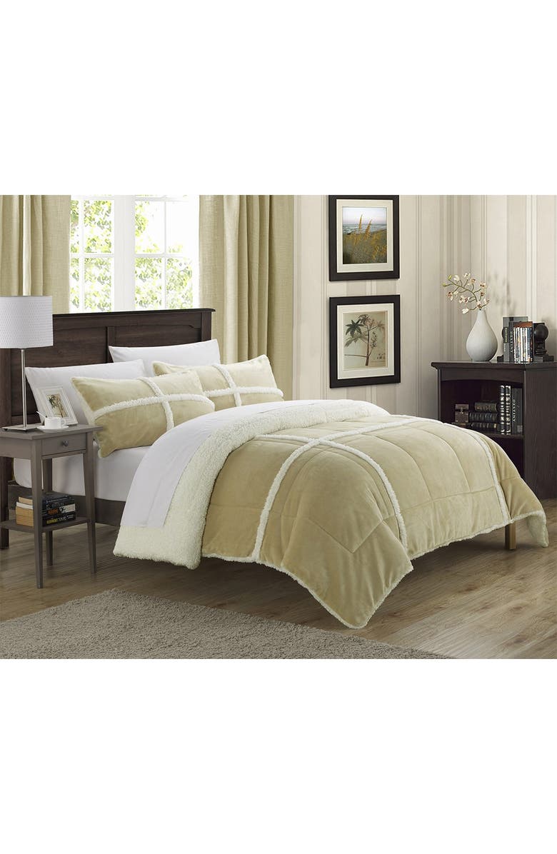 CHIC King Camille Box Sherling Lined Comforter Set - Camel | Nordstromrack