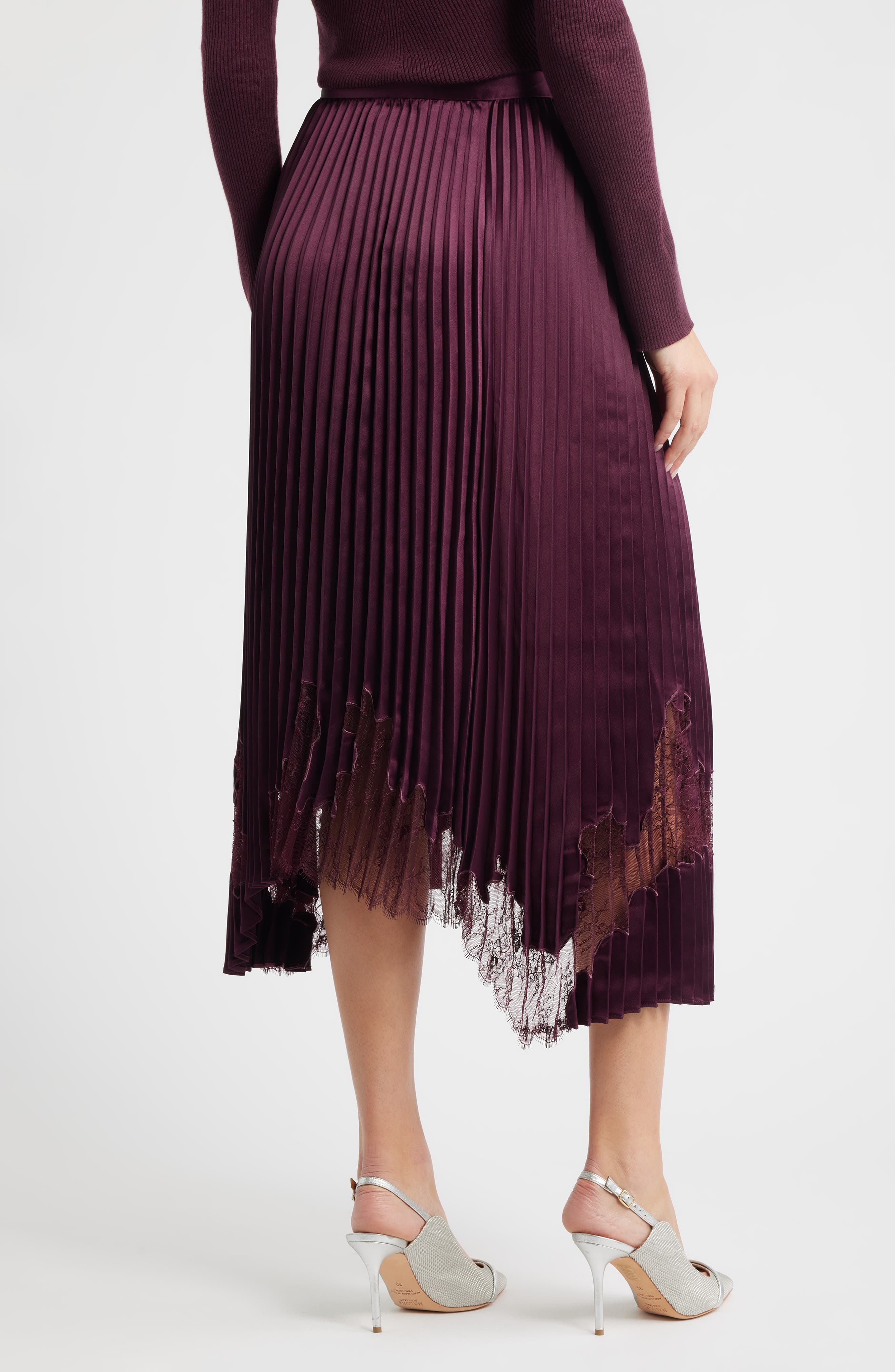 BOSS Velacey Lace Detail Pleated Asymmetric Satin Skirt | Nordstromrack
