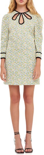 English Factory Floral Print Contrast Binding Puff Shoulder Minidress ...