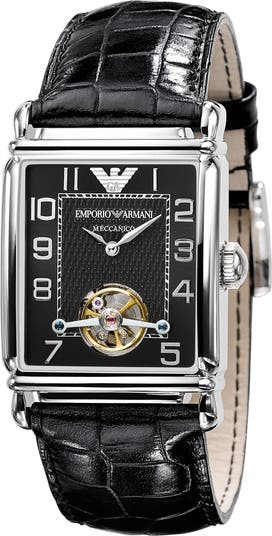 Emporio Armani 'Meccanico' Automatic Rectangular Watch | Nordstrom