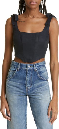 FARM Rio Tie Strap Corset Linen Tank | Nordstrom