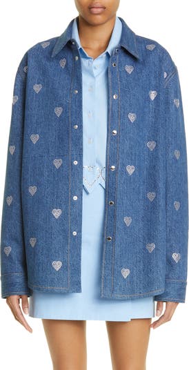 Mach & Mach Hot Fix Hearts Denim Snap-Up Shirt | Nordstrom