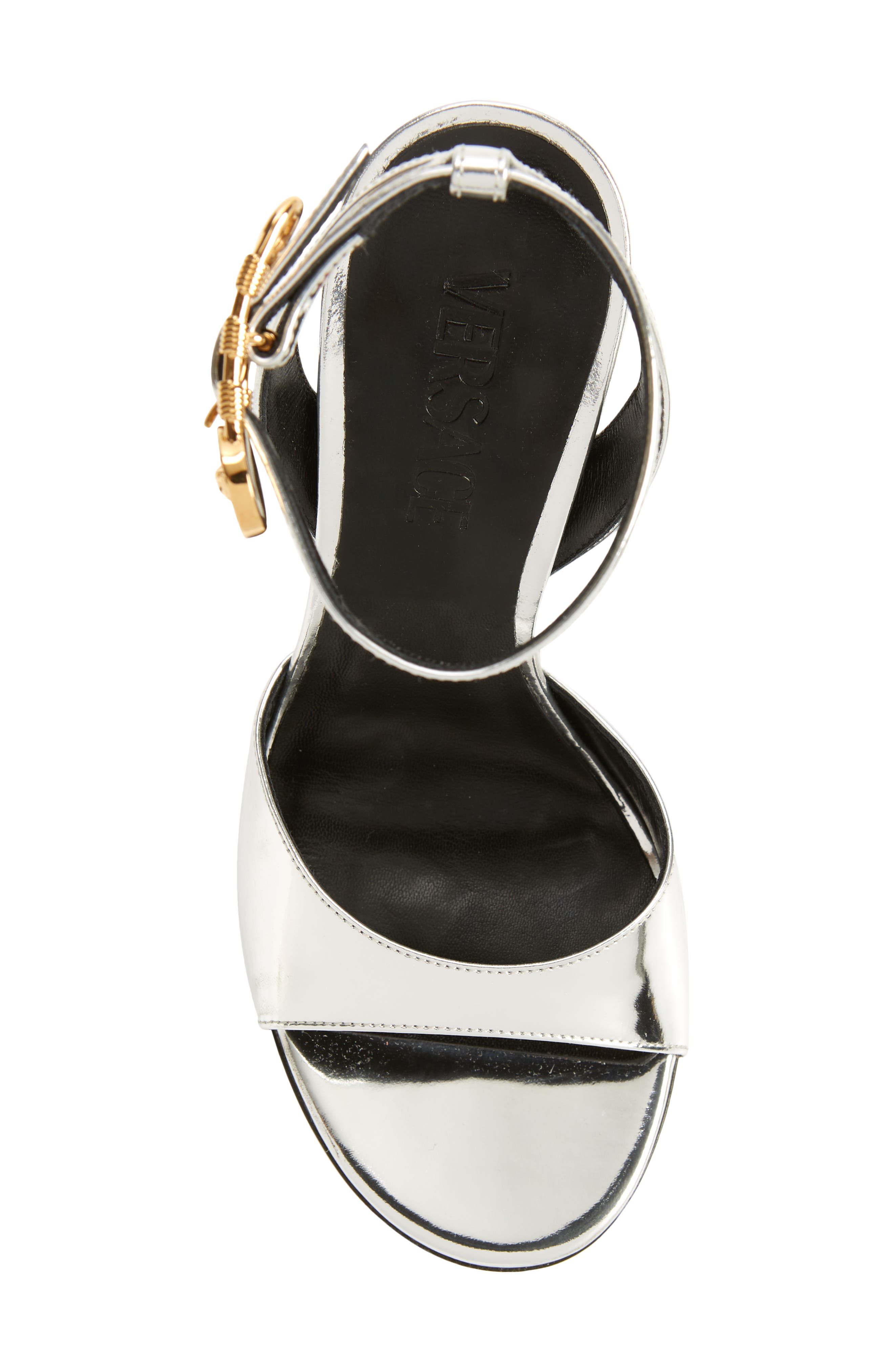 Versace Safety Pin Metallic Ankle Strap Sandal (Women) | Nordstromrack