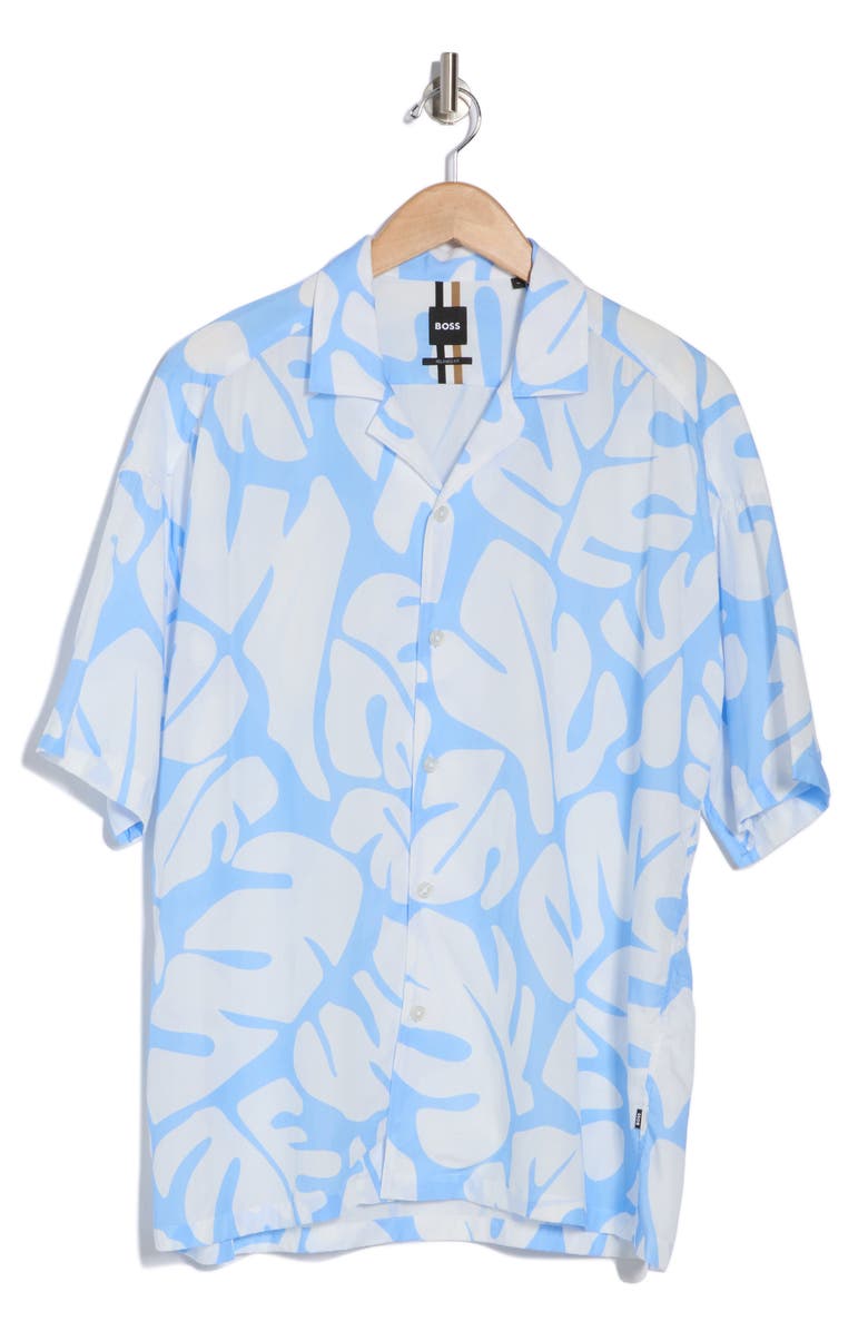 BOSS Drew Palm Leaf Lyocell Camp Shirt | Nordstromrack