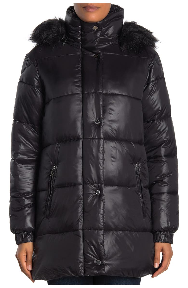 Rachel Roy Faux Fur Trim Hooded Zip Puffer Jacket | Nordstromrack