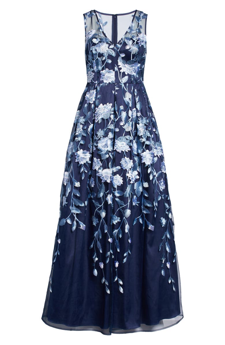 Eliza J Floral Embroidered A-Line Mesh Gown | Nordstromrack