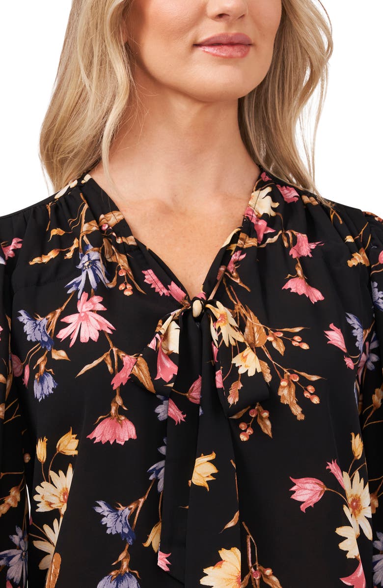 CeCe Dolce Floral Print Tie Neck Blouse | Nordstromrack